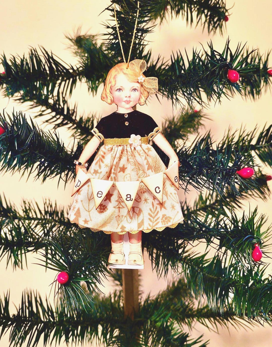 Retro Paper Doll Christmas Ornament, Handmade Peace Banner - Etsy