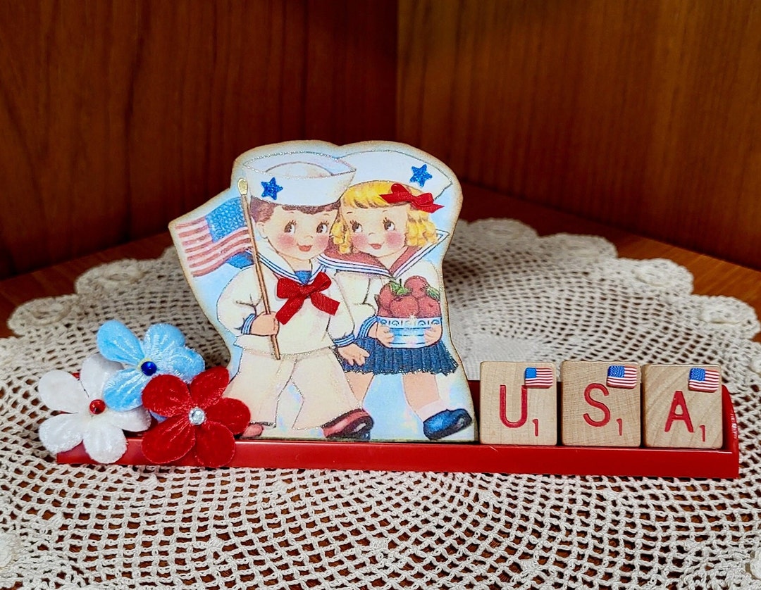 Patriotic Scrabble Tray, Handmade Americana Decoration, Altered ...