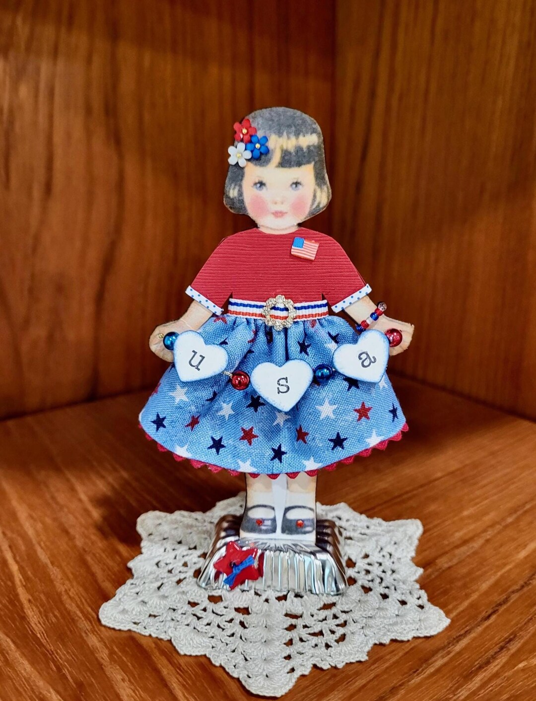 Handmade Patriotic Paper Doll, Fourth of July Paper Doll, Memorial Day ...