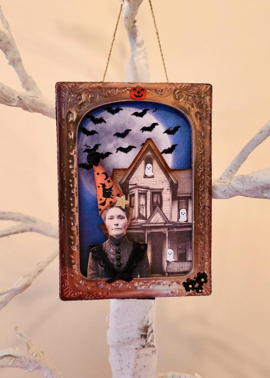 Halloween Witch Ornament: Haunted House Frame, Vintage Reproduction - Etsy
