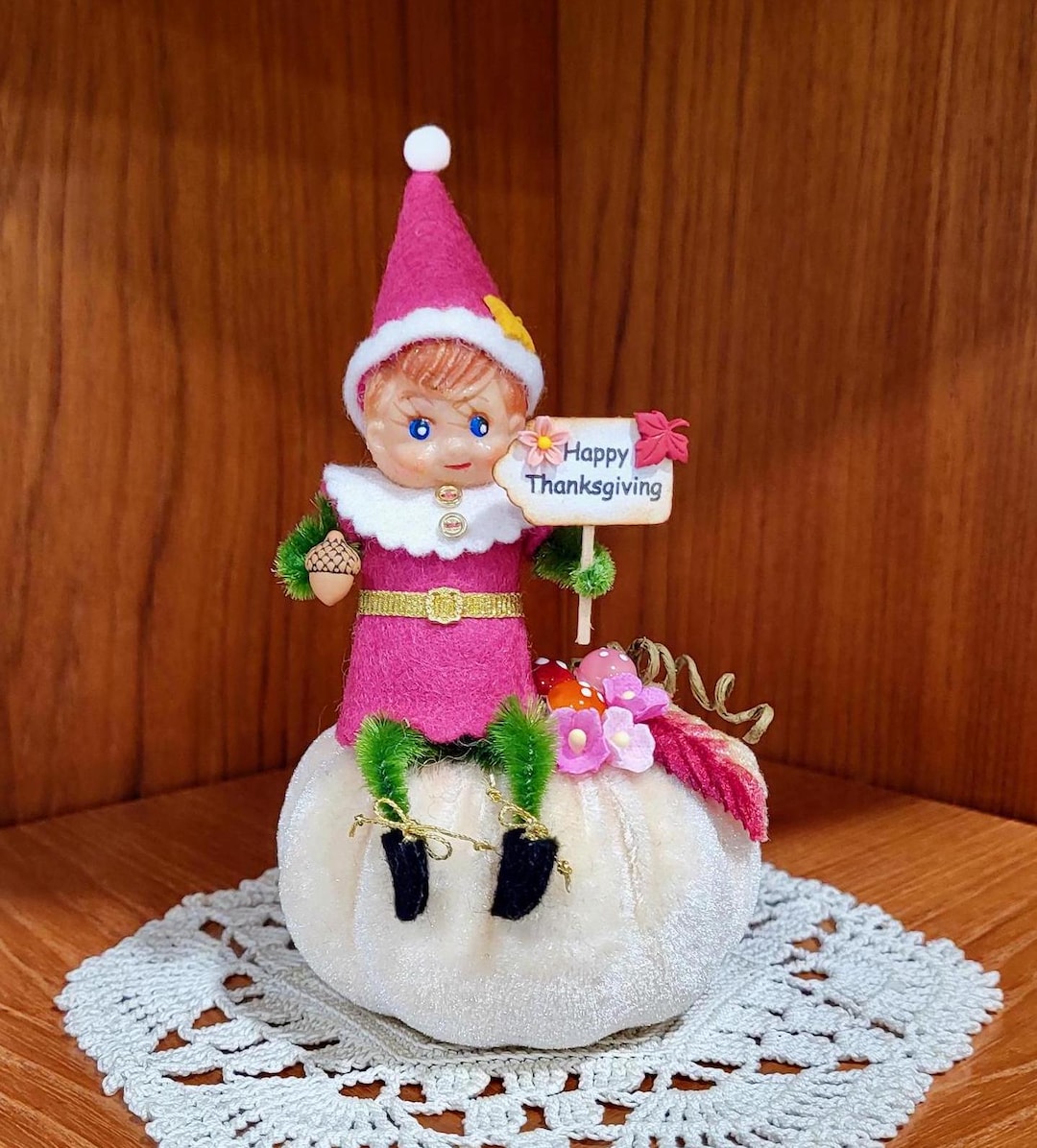 Handmade Thanksgiving Elf: Vintage Style Velvet Pumpkin Decoration - Etsy