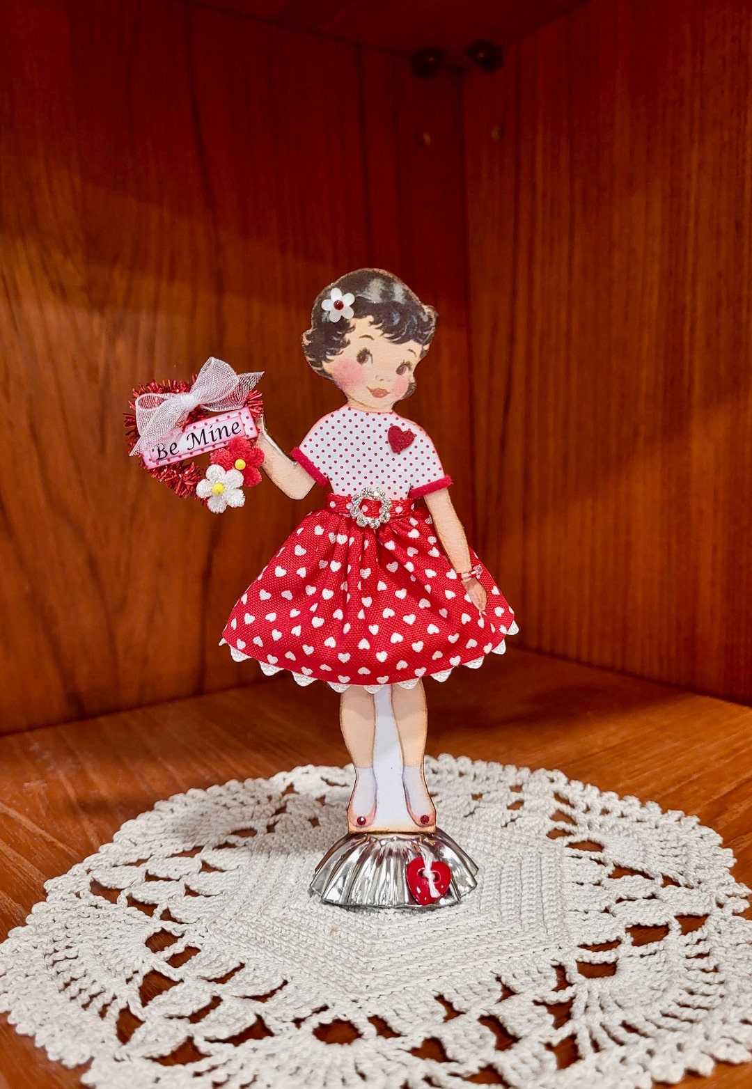 Valentine Paper Doll Handmade Paper Doll Valentine Tart Tin - Etsy