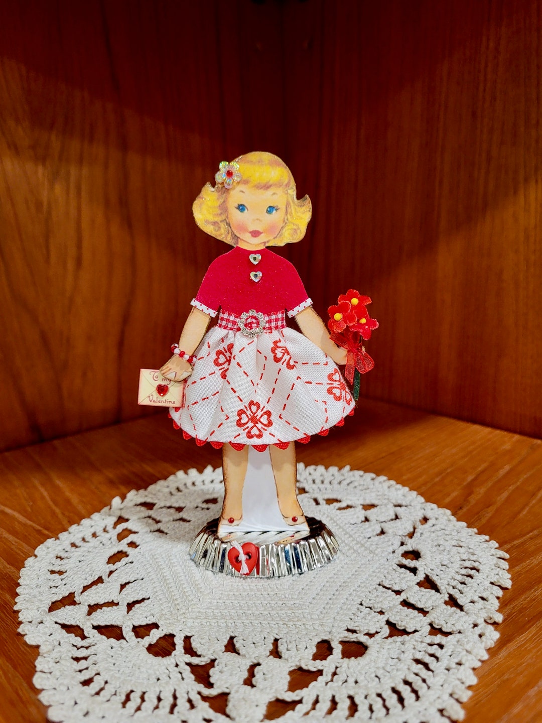 Valentine Paper Doll, Handmade Paper Doll, Valentine Tart Tin ...