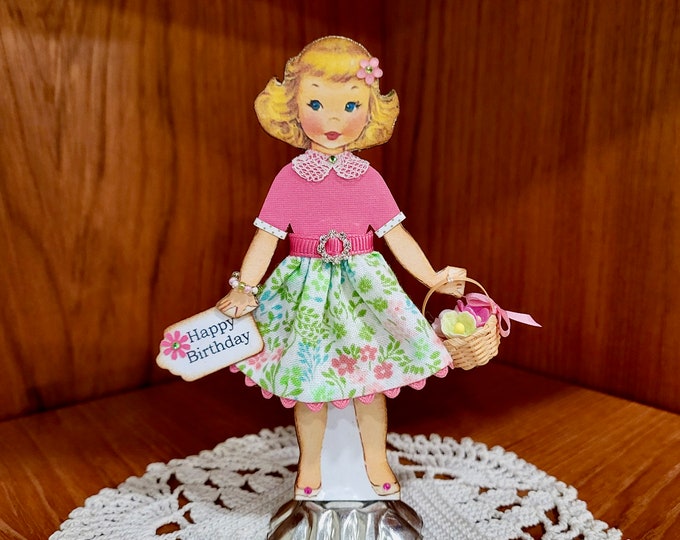 Happy Birthday Paper Doll, Altered Paper Doll, Mixed Media Paper Doll ...
