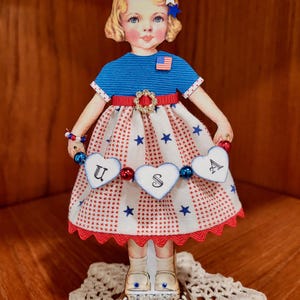 Handmade Patriotic Paper Doll, Fourth of July Paper Doll, Memorial Day ...