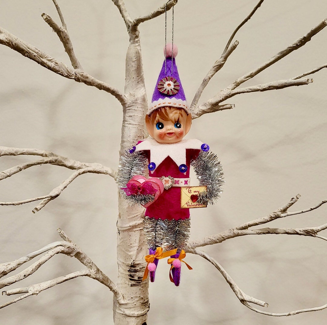 Valentine Elf, Handmade Valentine Elf, Felt Valentine Elf, up Cycled ...