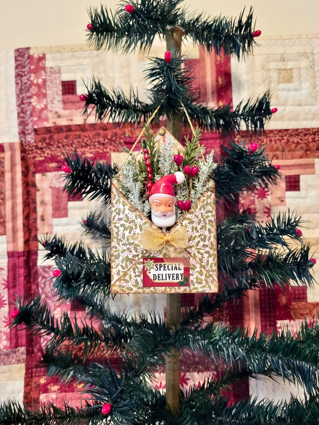 Vintage Santa Cupcake Pick Ornament: Handmade Envelope Christmas Decor ...