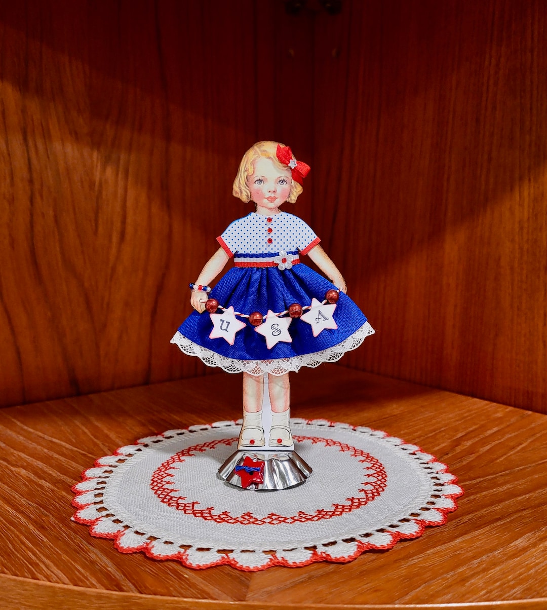 Handmade Patriotic Paper Doll, Fourth of July Paper Doll, Independence ...
