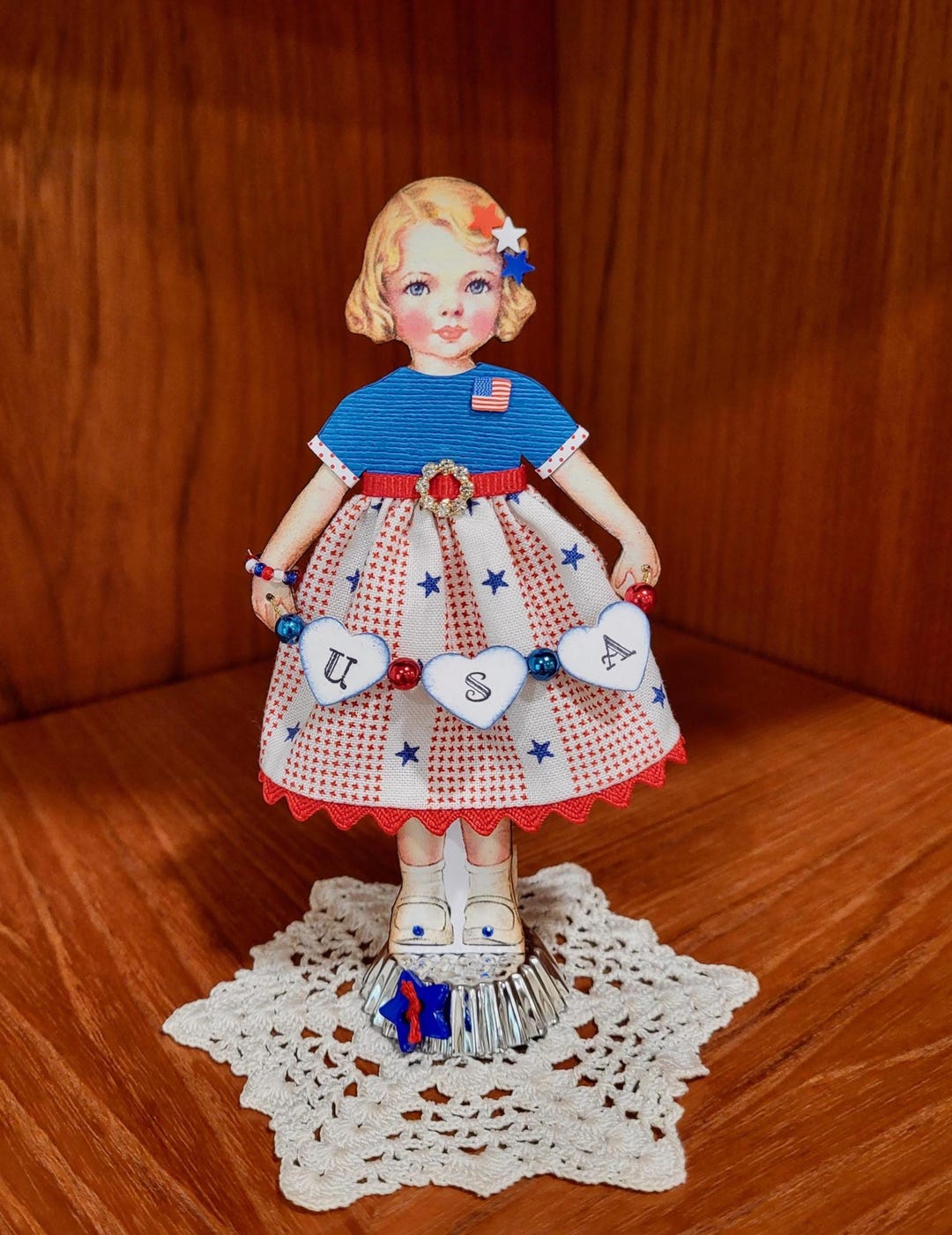 Handmade Patriotic Paper Doll, Fourth of July Paper Doll, Memorial Day ...