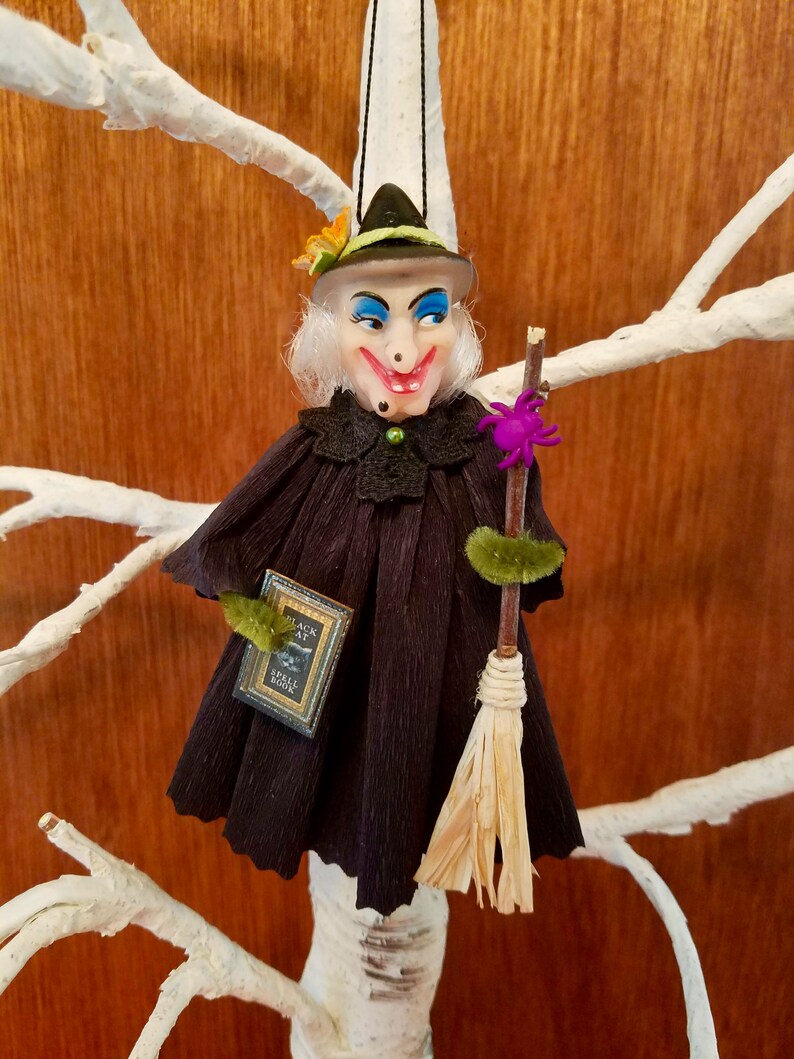 Handmade Witch Vintage Witch Head Doll Halloween Feather - Etsy