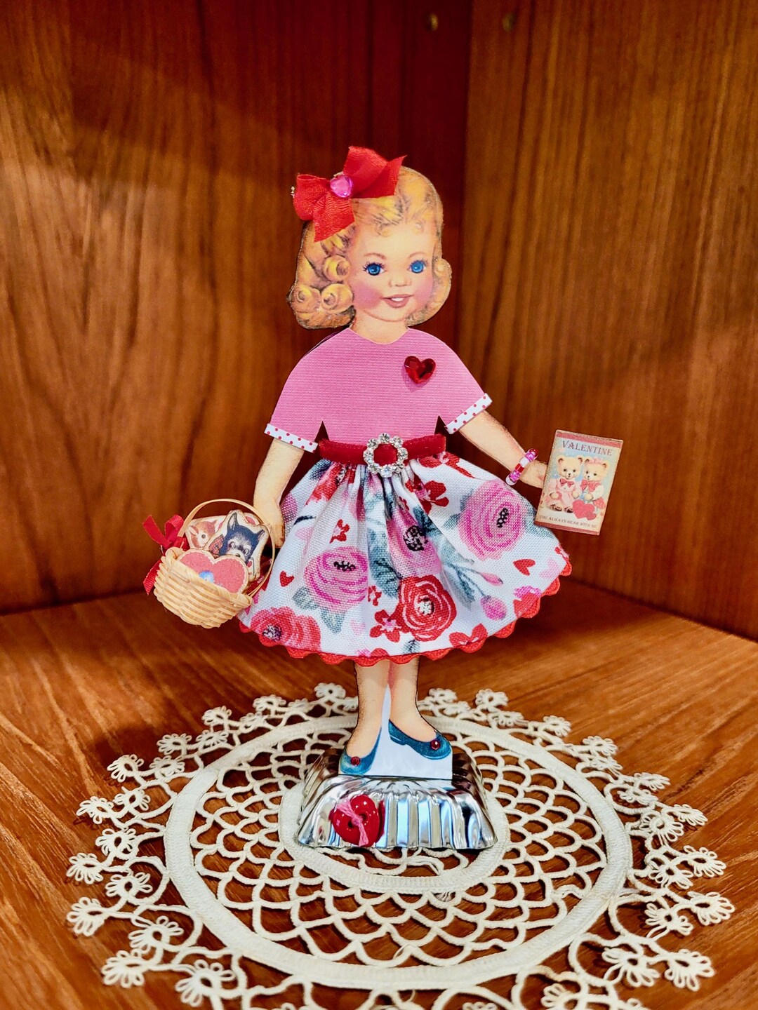 Valentine Paper Doll, Handmade Paper Doll, Valentine Tart Tin ...