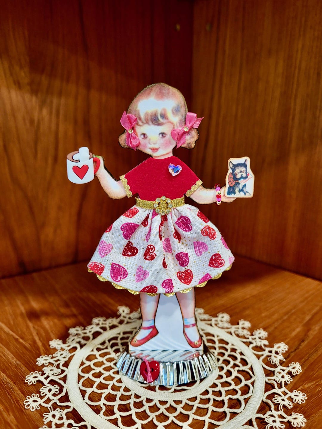 Valentine Paper Doll, Handmade Paper Doll, Valentine Tart Tin ...