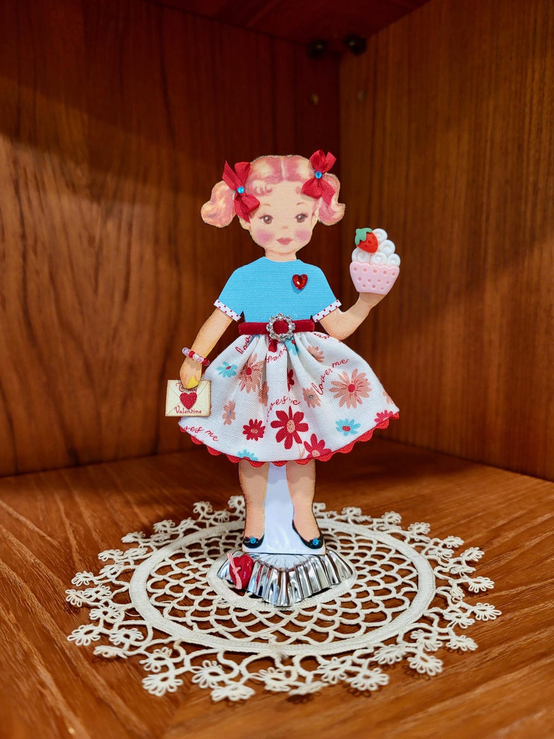 Valentine Paper Doll, Handmade Paper Doll, Valentine Tart Tin ...