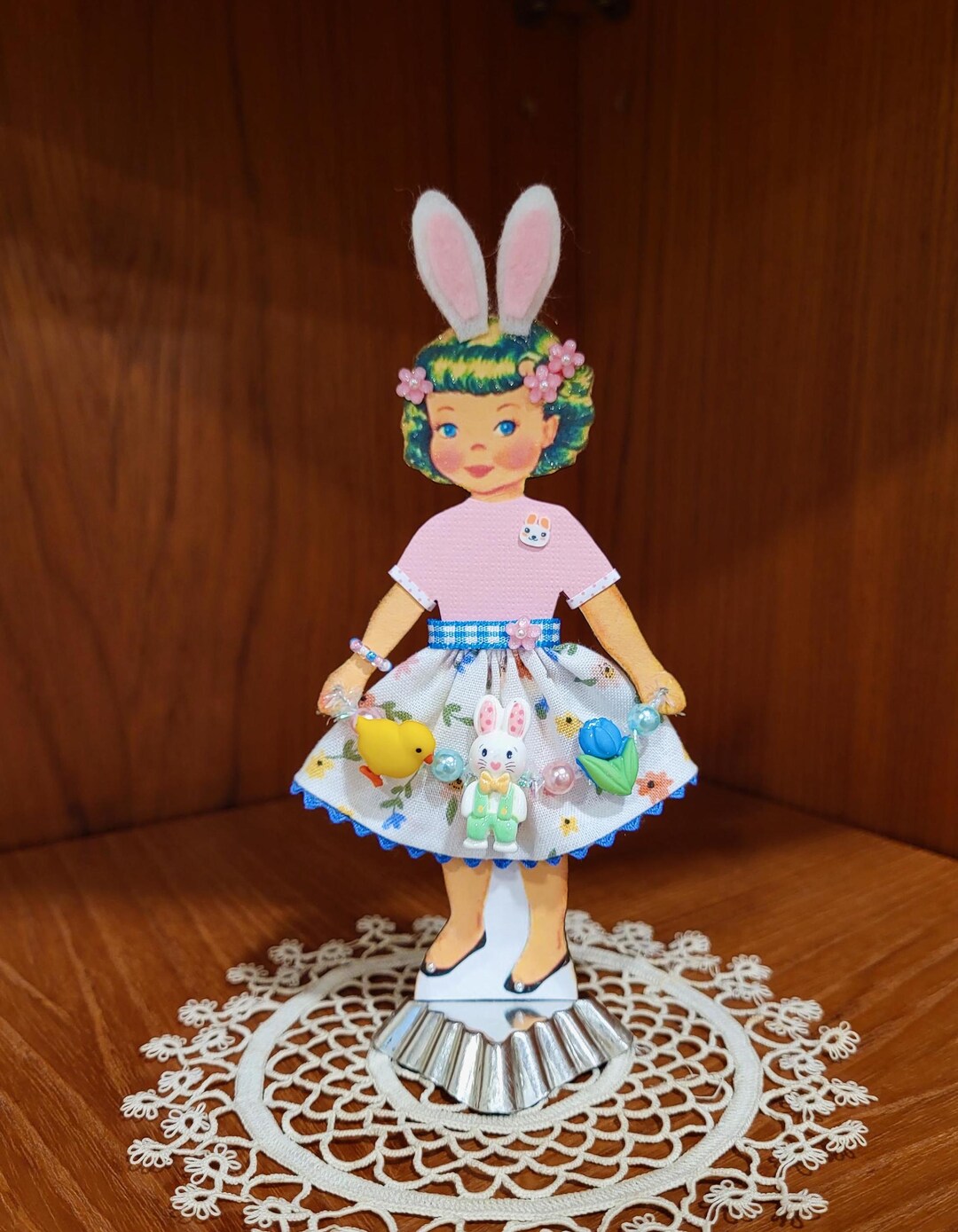 Handmade Easter Paper Doll, Altered Paper Doll, Easter Decor, Easter ...