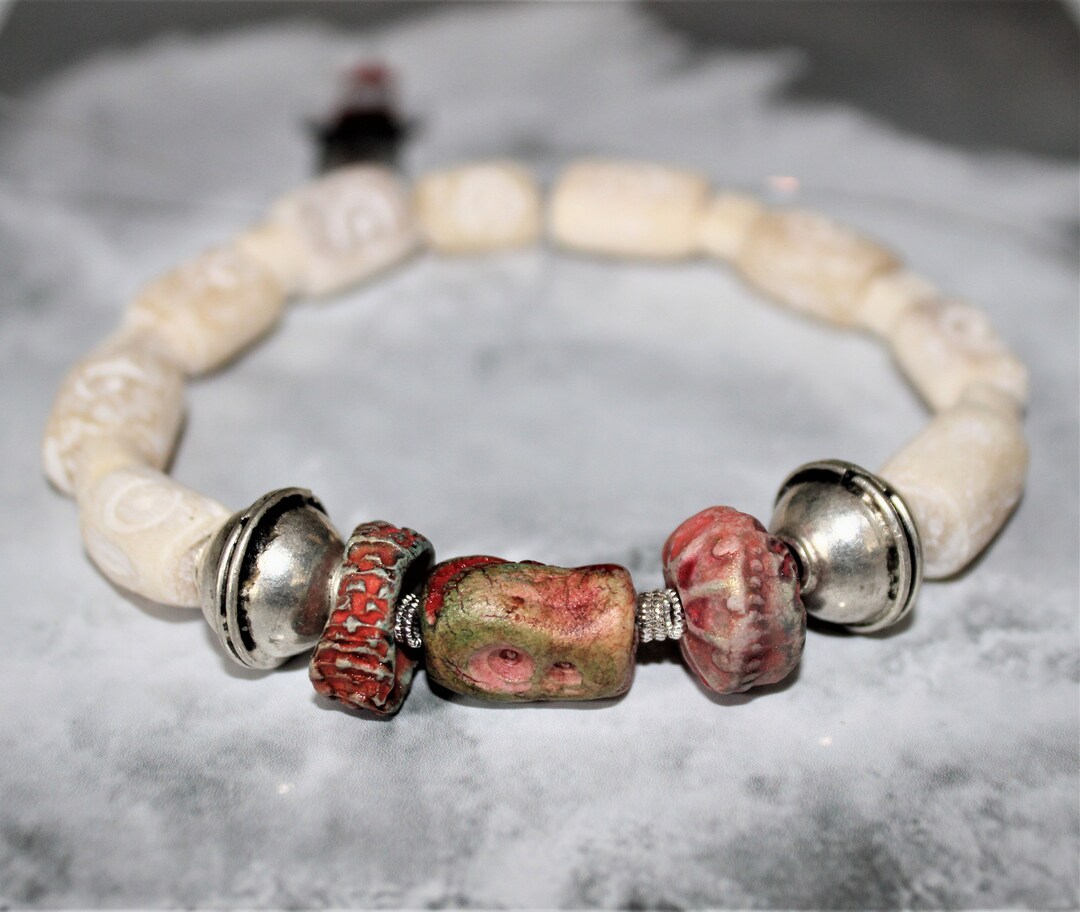 Mixed Beads, Bead Set, Berber Beads, Handmade Clay Beads, Carved Cattle ...