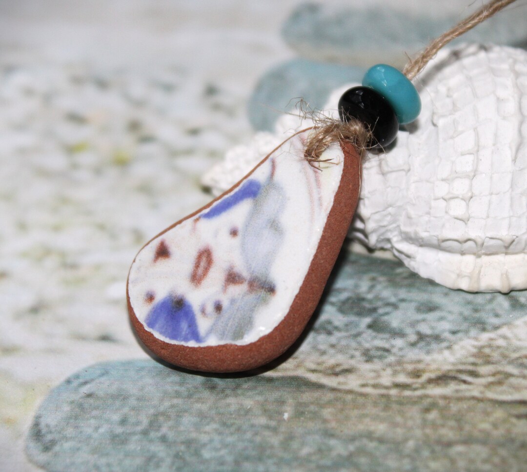 Terracotta Beach Stone With Ceramic Beach Find for Necklace - Etsy