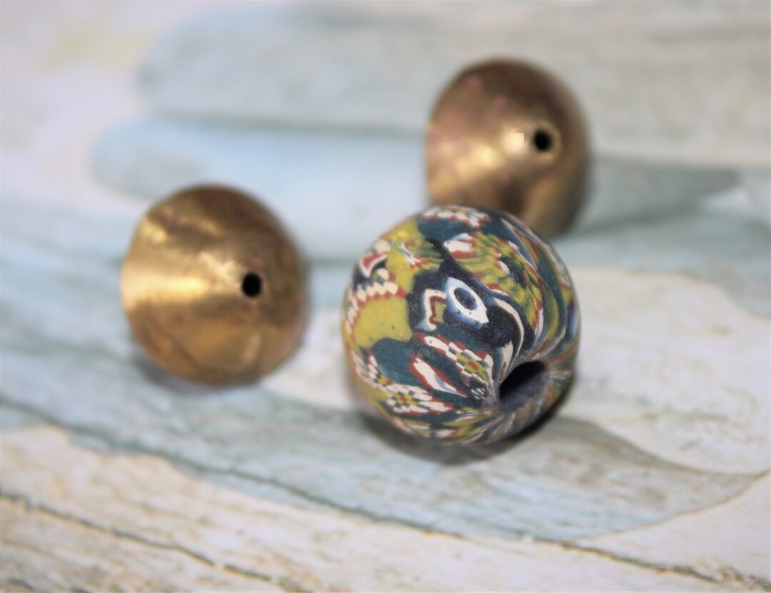 Java Beads, Ashanti Brass Beads, Handmade Beads, Mosaic Java Beads, 1 2 ...