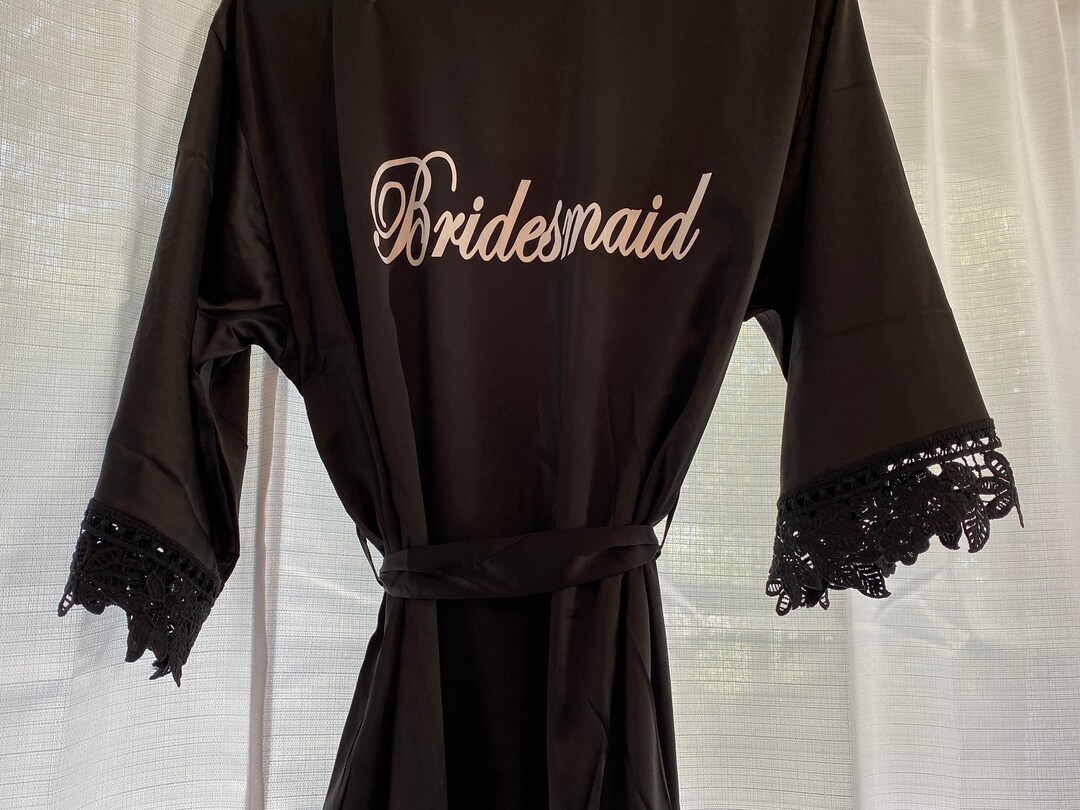 Sale Bridal Robes Black Bridal Robe, Solid Black Lace Solid Silk Satin ...