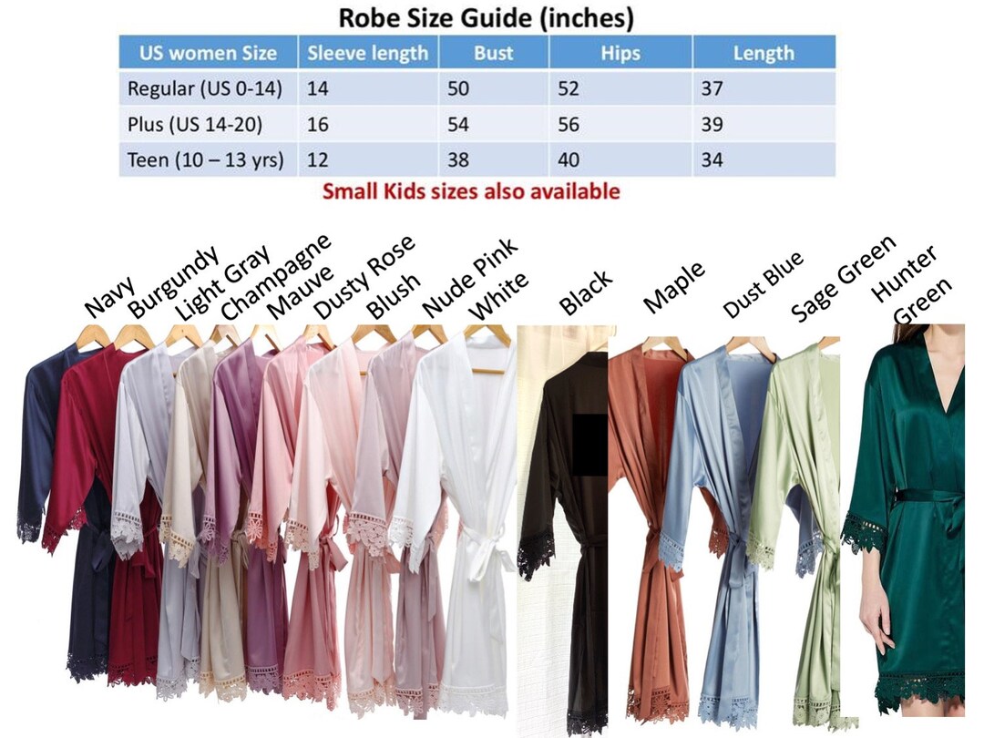 Set of 10 Bridal Robes Lace Solid Silk Satin Robes Regular & Plus Size ...