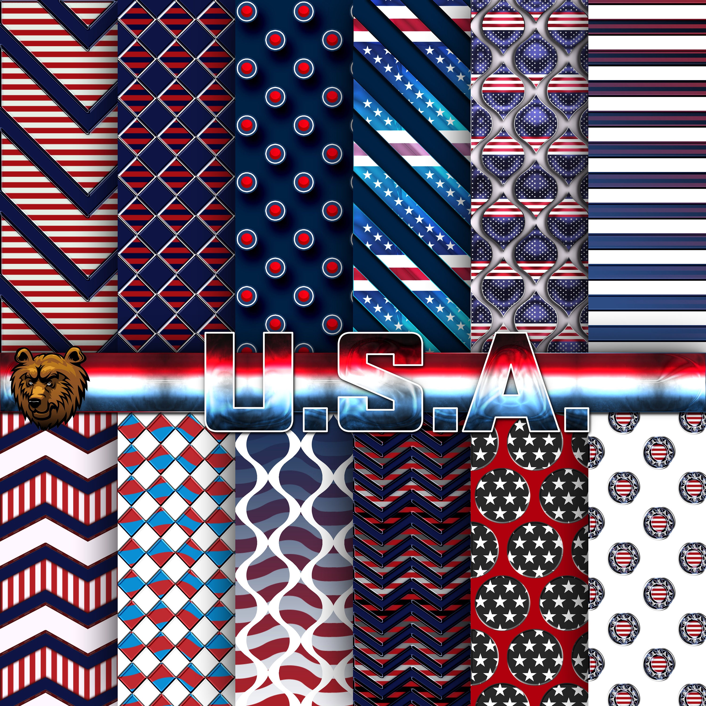USA Digital Paper, USA Background, USA Scrapbook Paper, Patriotic ...