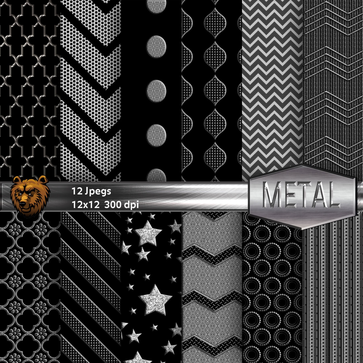 Metal Digital Paper, Digital Paper, Scrapbook, Digital Paper ...