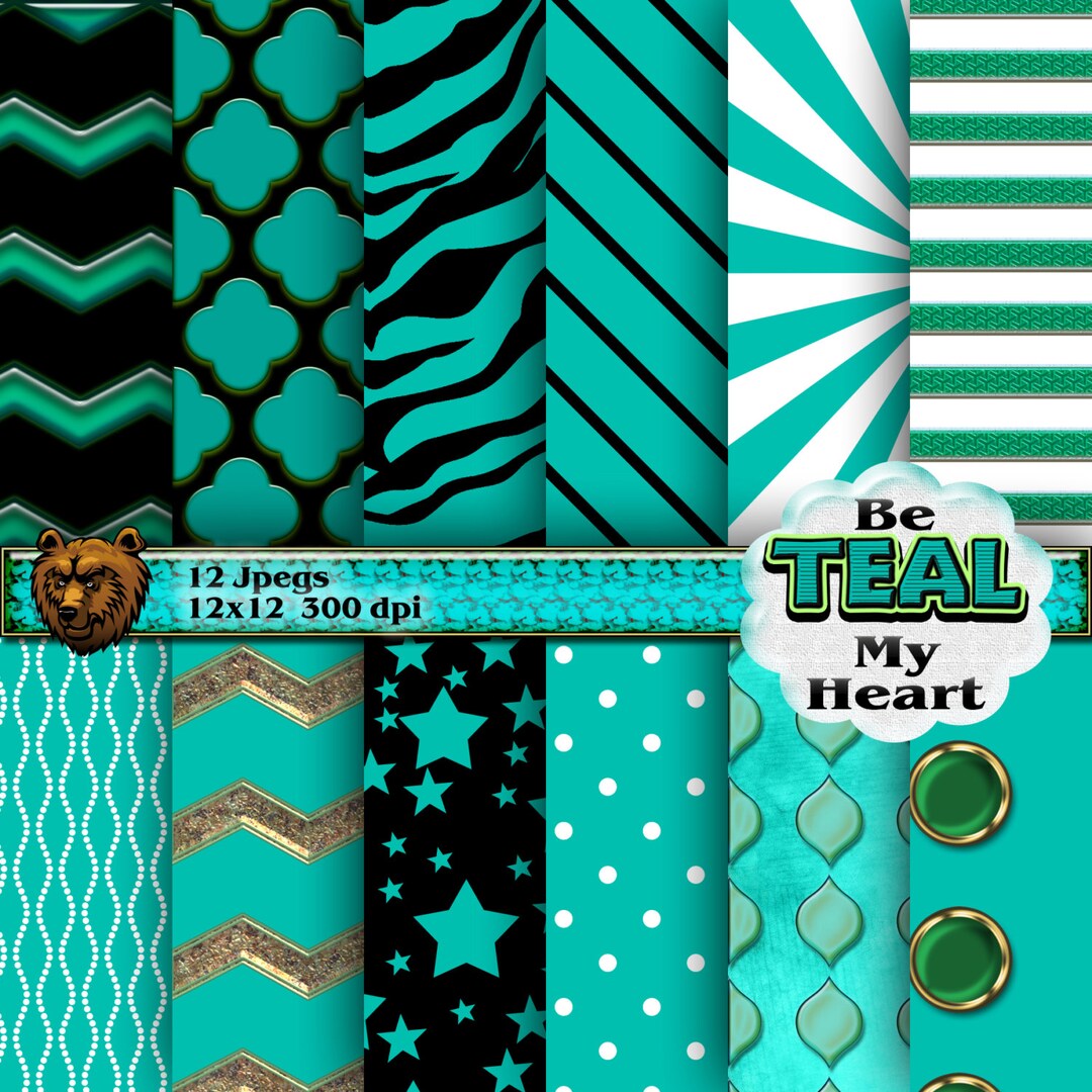 Teal Digital Paper Teal Background Teal Scrapbook Teal - Etsy