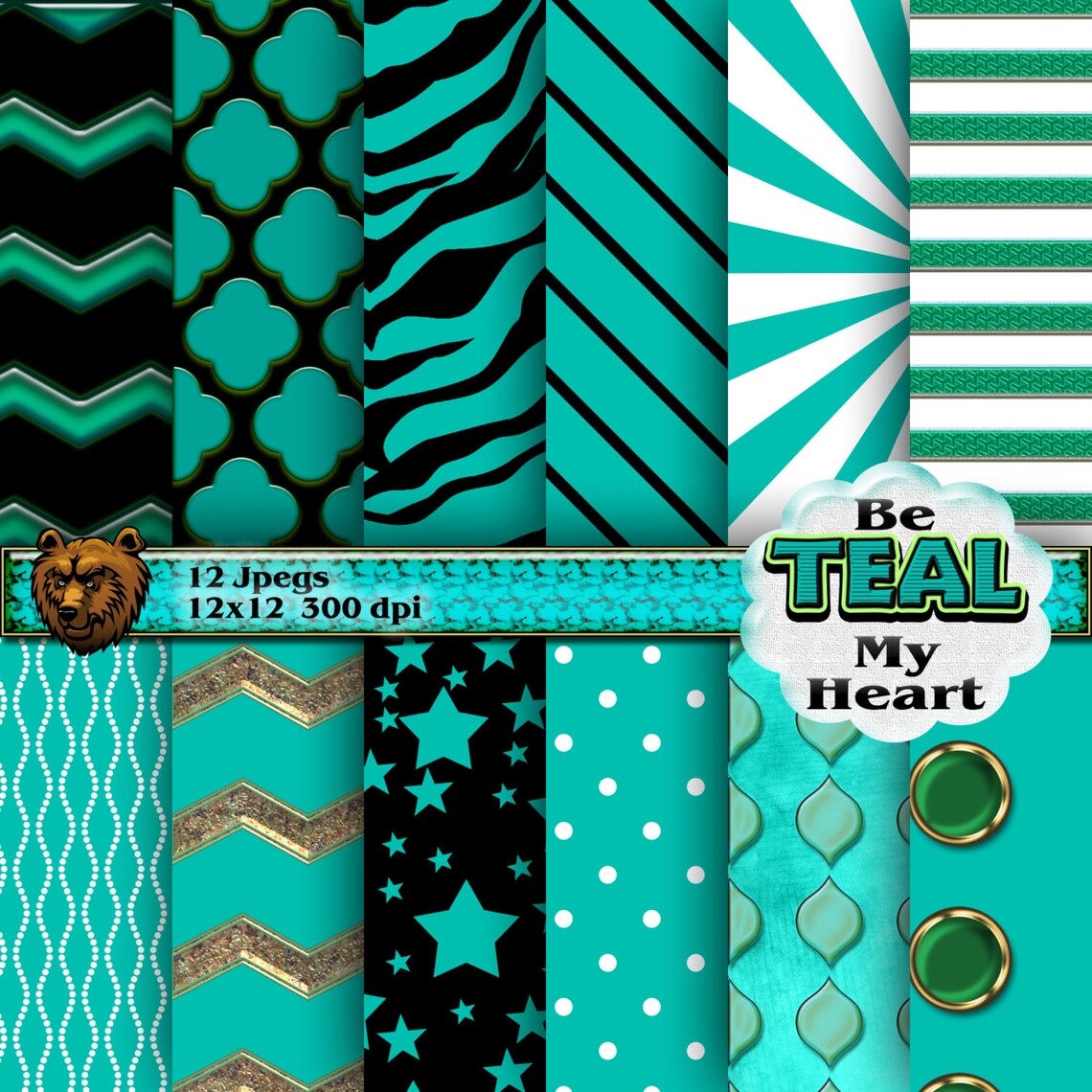 Teal Digital Paper Teal Background Teal Scrapbook Teal - Etsy