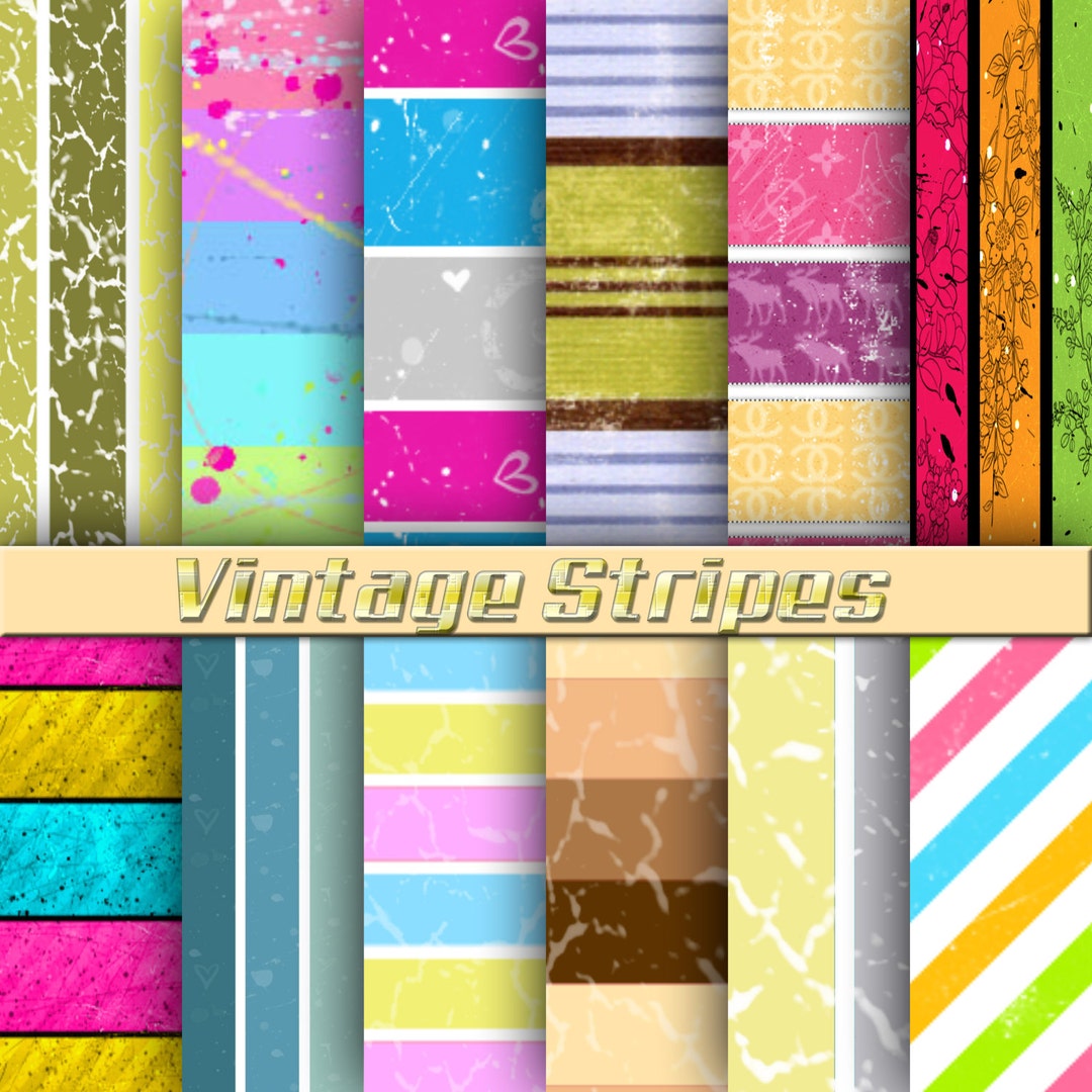 Vintage Stripes Digital Paper, Vintage Background, Vintage Scrapbook ...