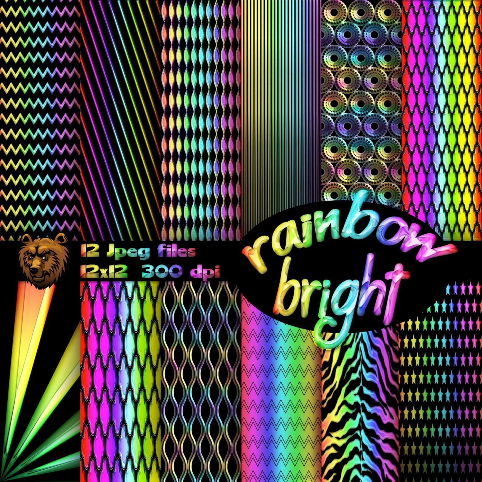 Rainbow Digital Paper, Digital Download, Instant Download, Background ...
