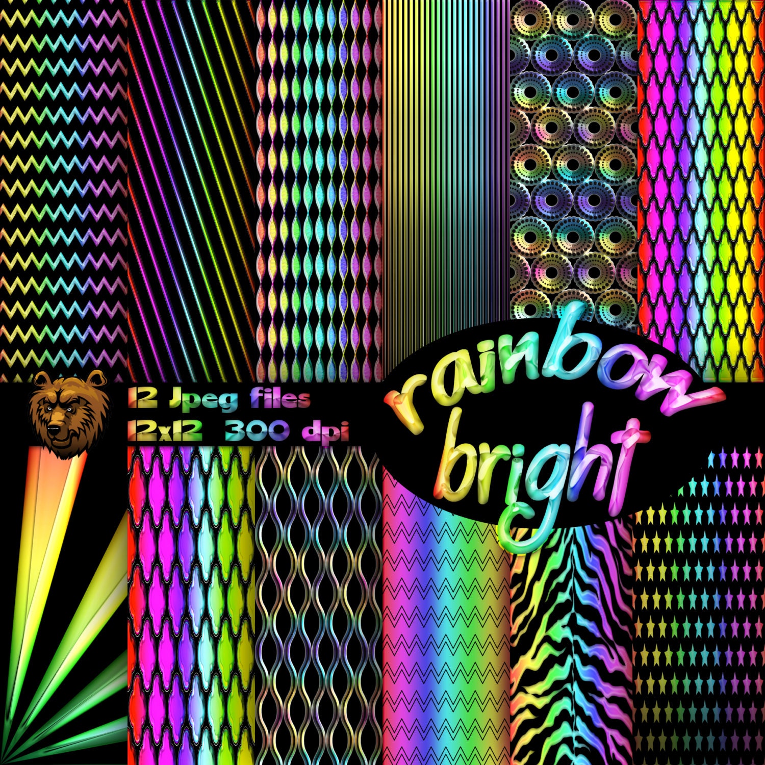 Rainbow Digital Paper, Digital Download, Instant Download, Background ...