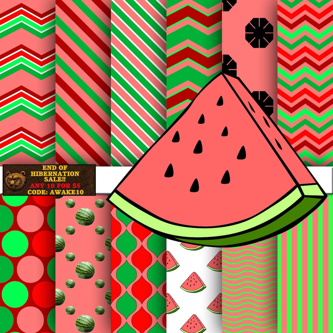 Watermelon Digital Paper, Watermelon Scrapbook, Watermelon Background ...