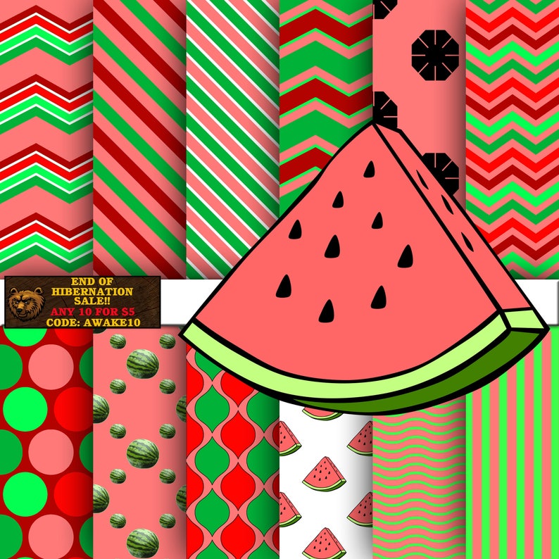 Watermelon Digital Paper, Watermelon Scrapbook, Watermelon Background ...