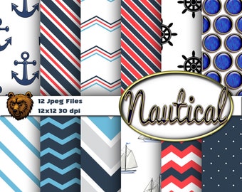Nautical Paper Digital Patterns, Commercial Use, Scrapbook Papers ...