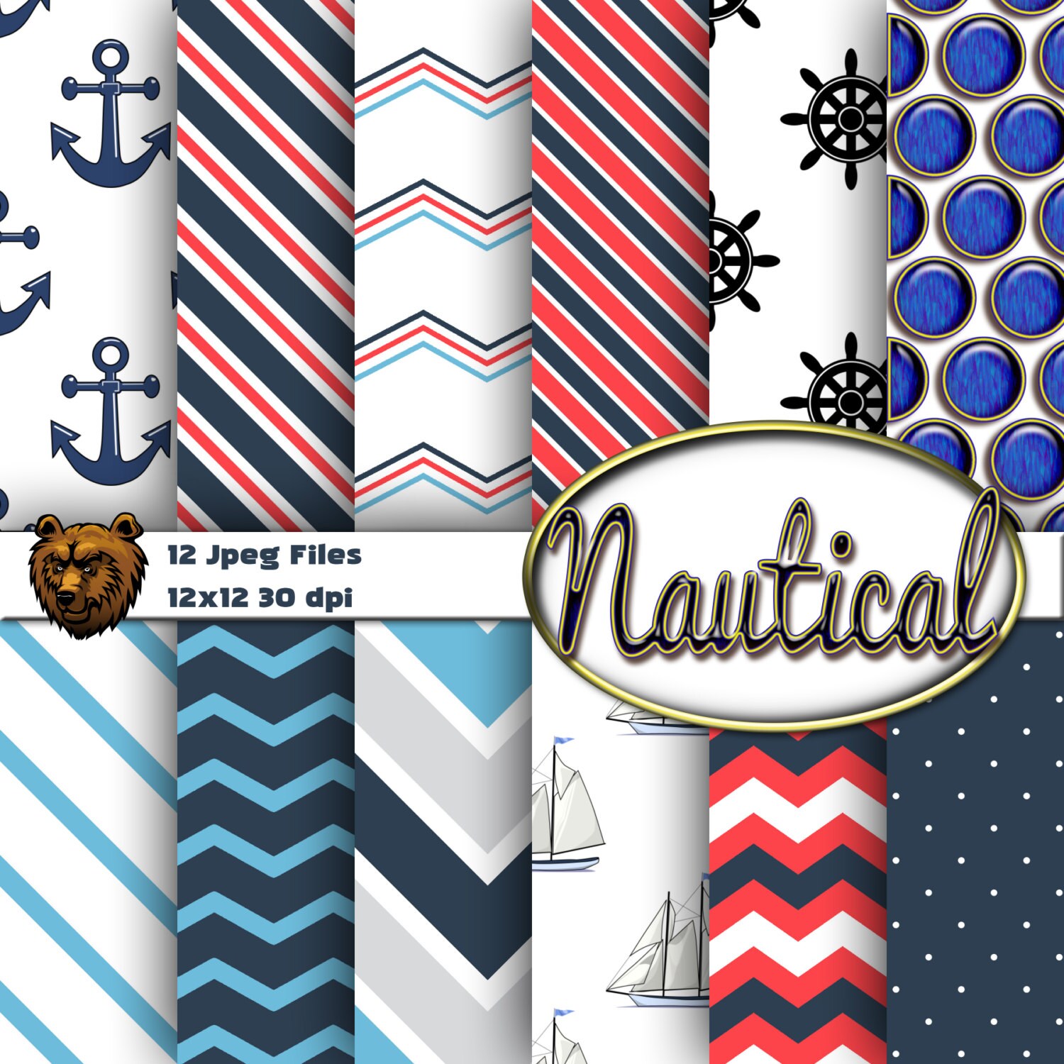 Nautical Digital Paper, Scrapbook Paper, Background - Etsy