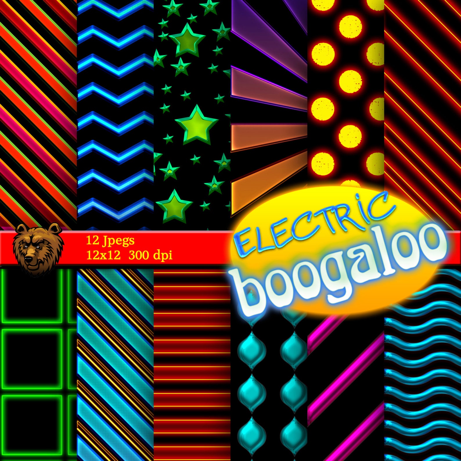 Neon Digital Paper, Neon Background, Neon Scrapbook, Neon Scrapbook ...