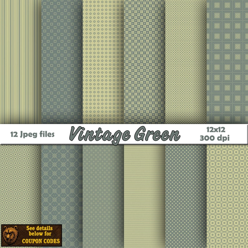 Vintage Green Digital Paper, Scrapbook, Background - Etsy