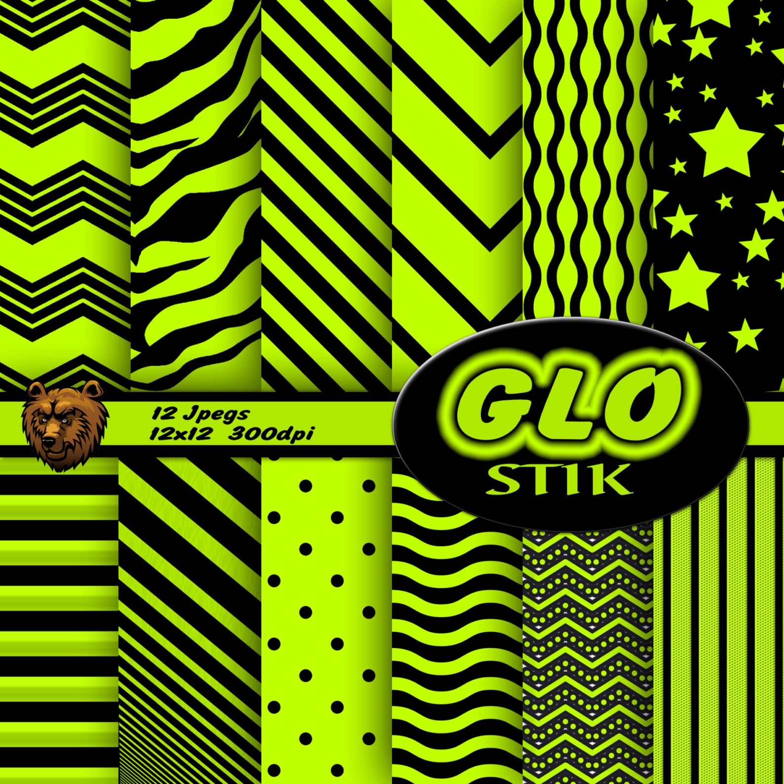 Green Digital Paper, Neon Green, Background, Scrapbook Paper - Etsy