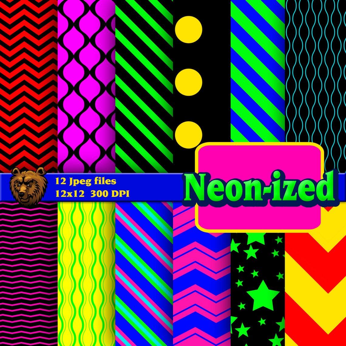 Neon Digital Paper, Digital Download, Instant Download, Background ...