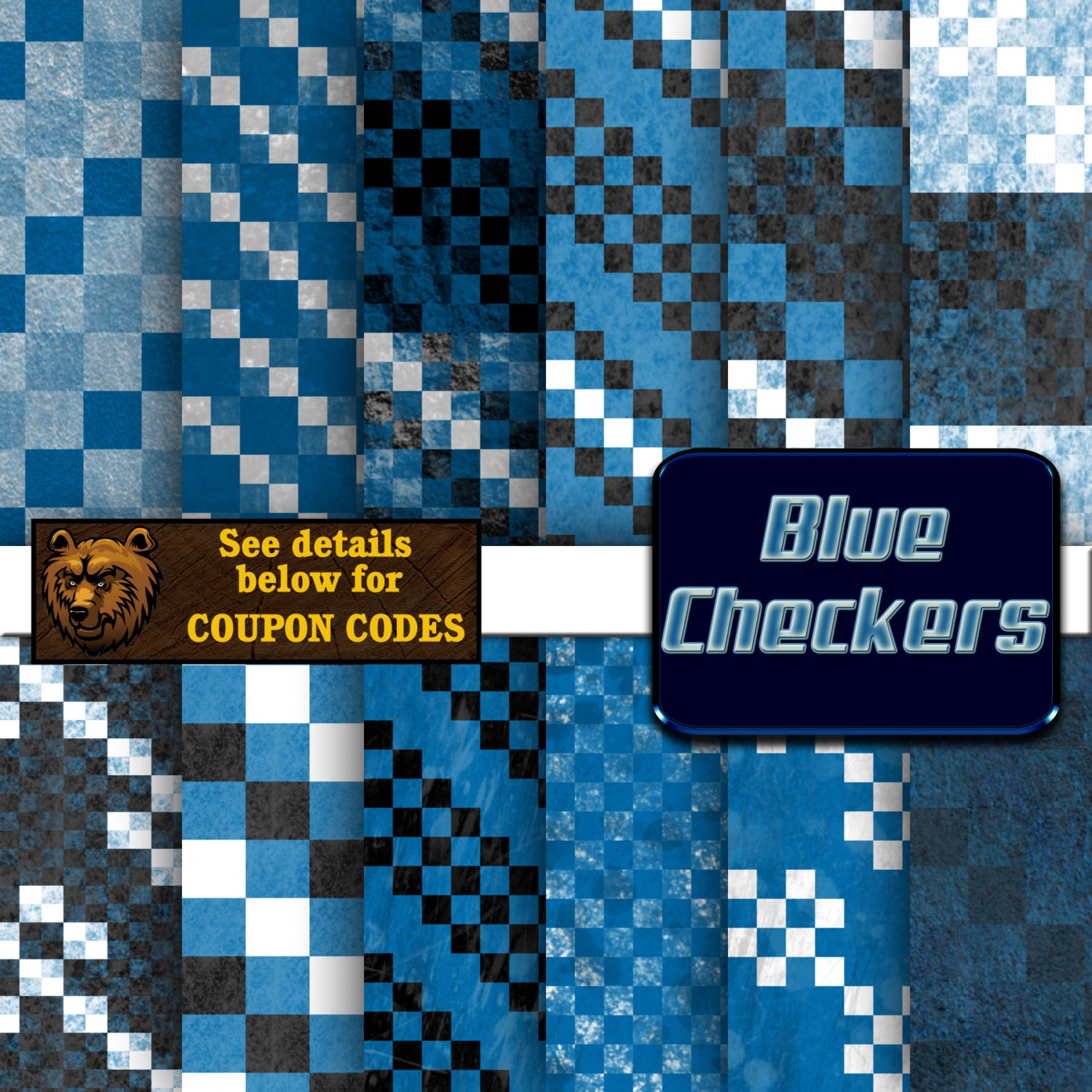 Blue Checkers Digital Paper, Digital Download, Scrapbook Paper - Etsy