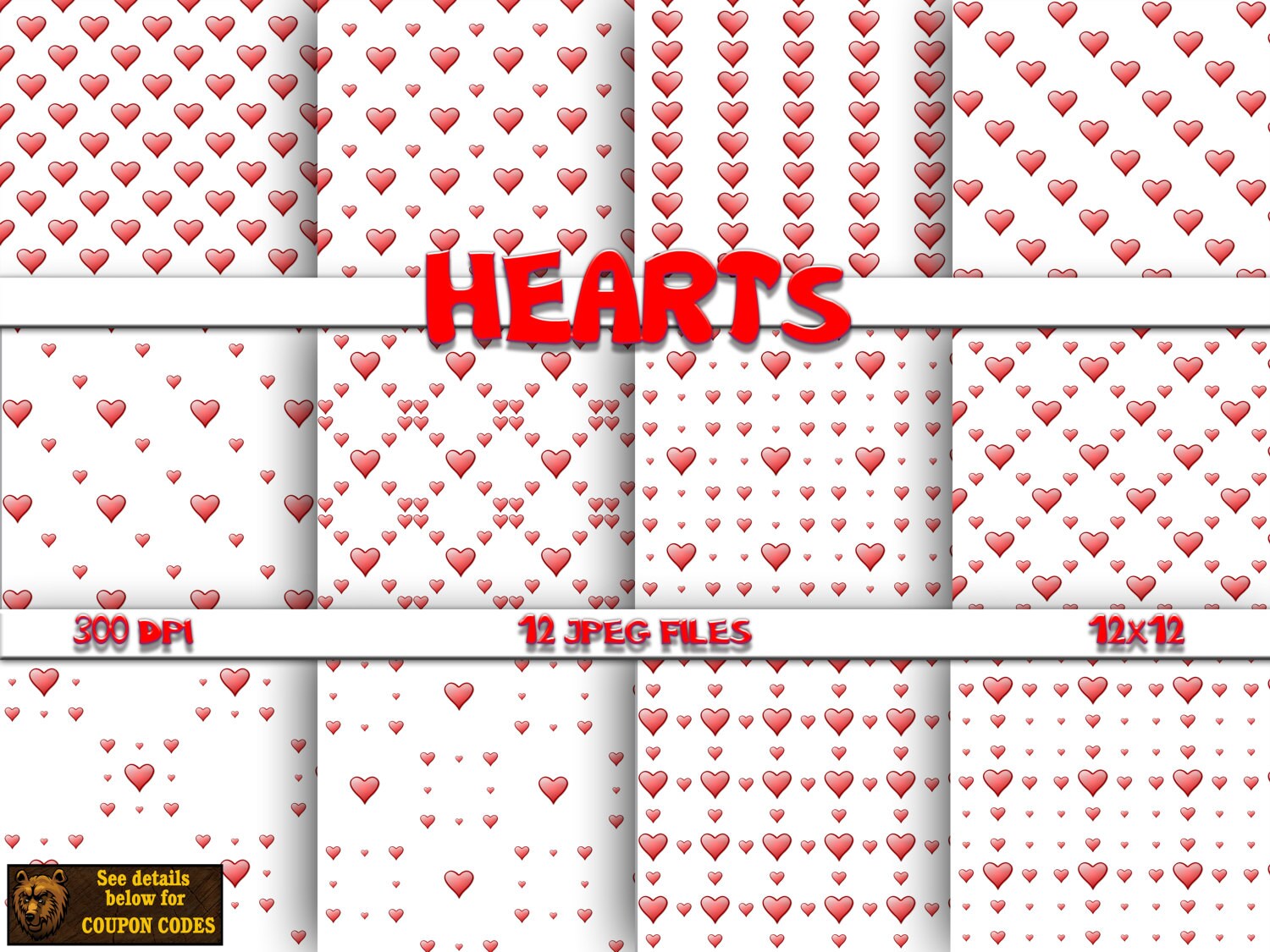 Hearts Digital Paper, Background, Scrapbook - Etsy