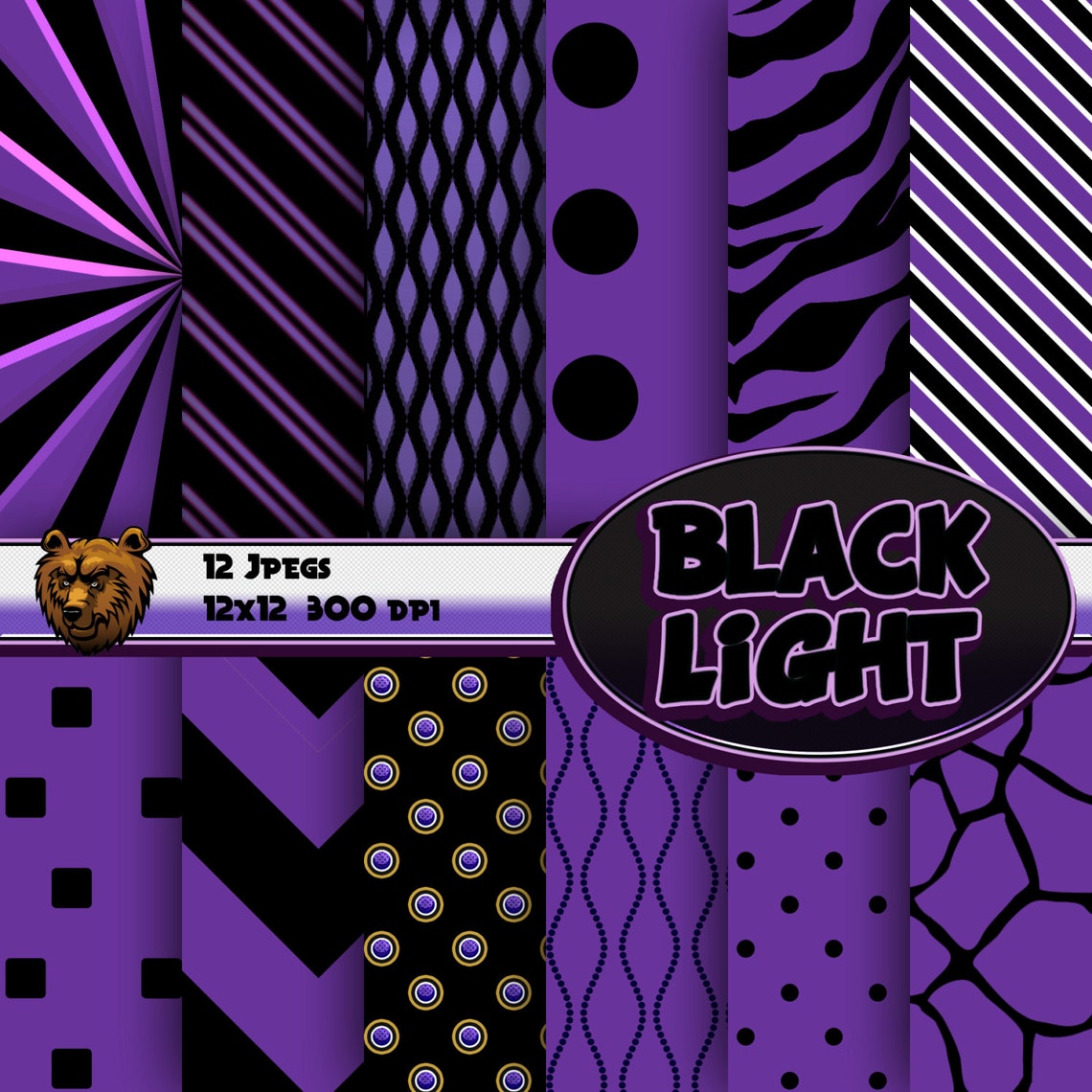 Purple and Black Digital Paper, Black Digital Digital Paper, Purple and ...