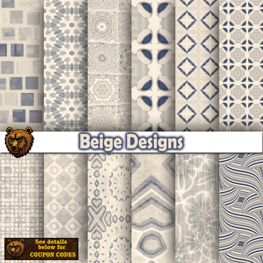 Beige and Blue Digital Paper, Beige Background, Beige Scrapbook Paper ...