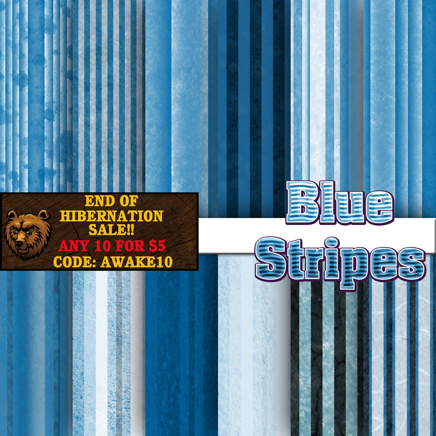 Blue Stripe Digital Paper, Blue Stripe Scrapbook, Blue Stripe ...