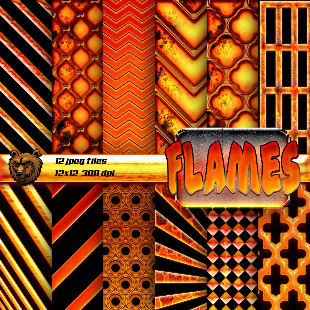 Flames Digital Paper, Flames Digital Paper, Flames Scrapbook Paper ...