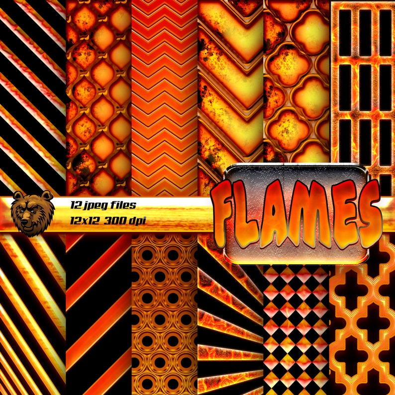 Flames Digital Paper, Flames Digital Paper, Flames Scrapbook Paper ...