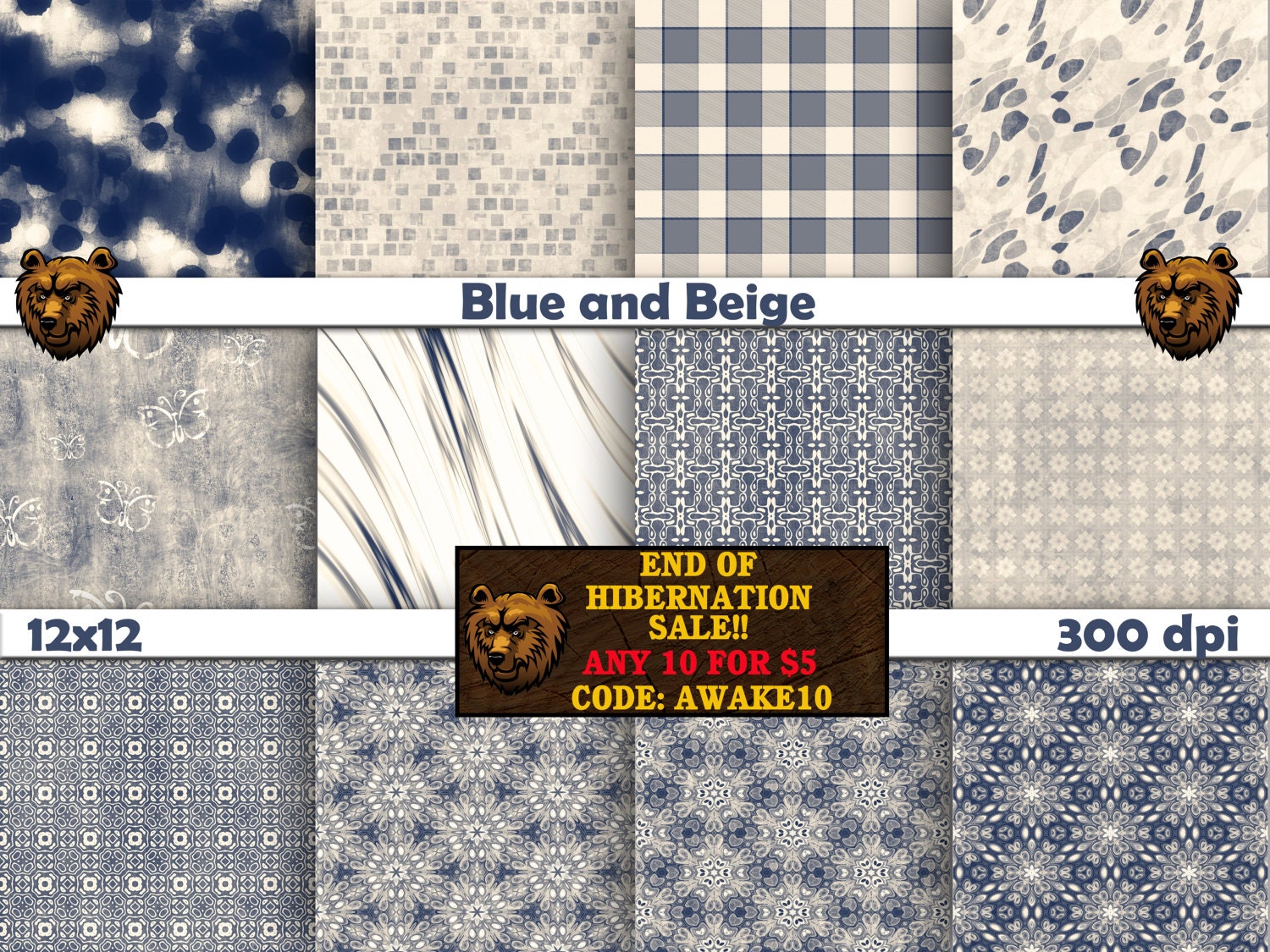 Blue and Beige Digital Paper, Blue and Beige Background, Blue and Beige ...