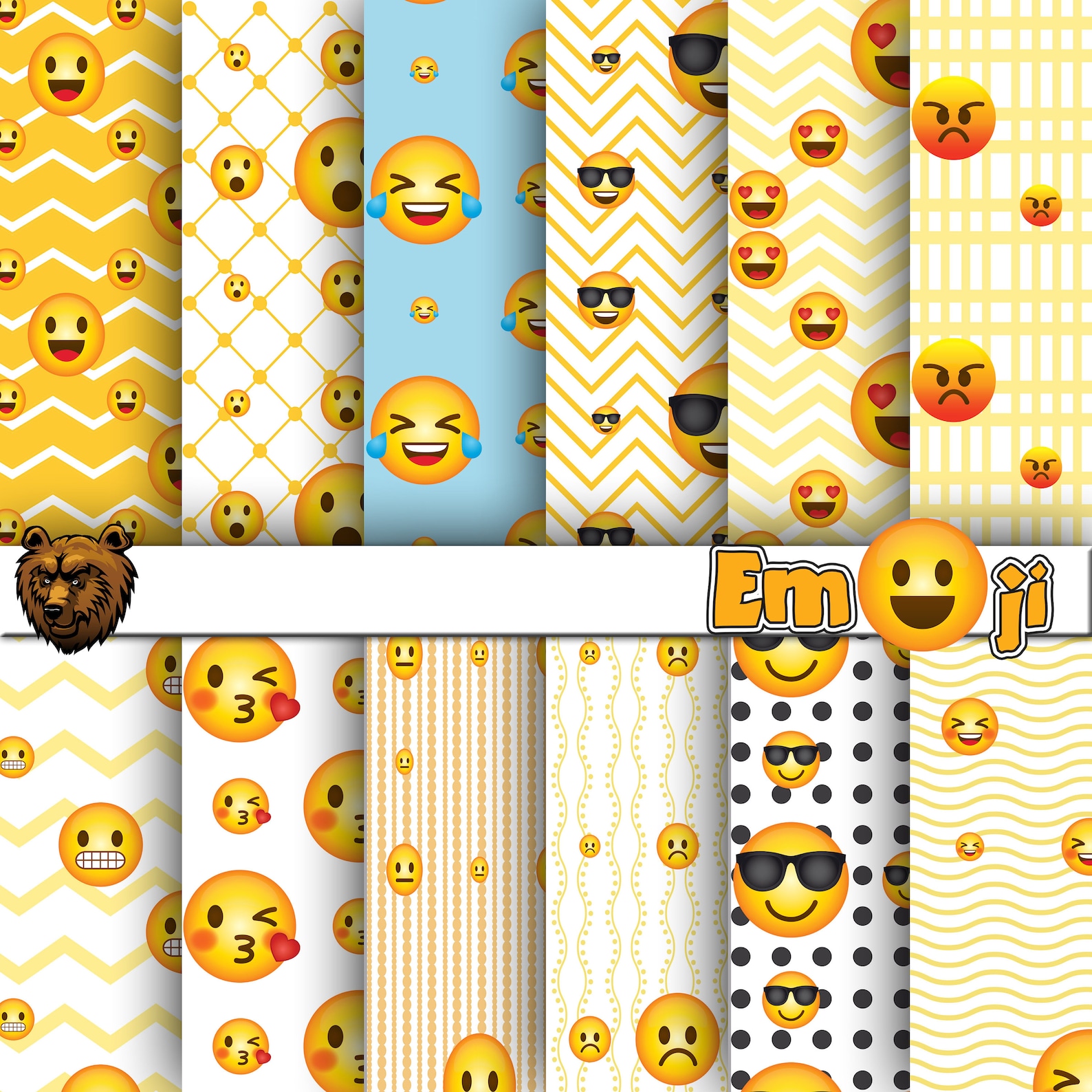 Emoji Digital Paper, Emoji Scrapbook, Emoji Background, Emoji Scrapbook ...
