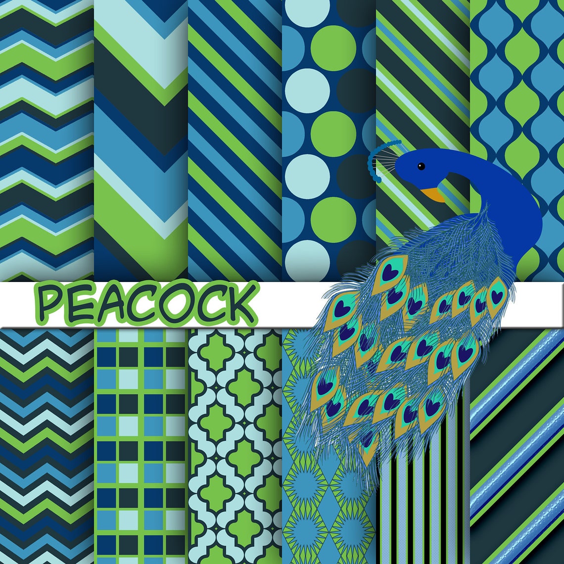 Green and Blue Digital Paper, Scrapbook Paper, Background Paper - Etsy
