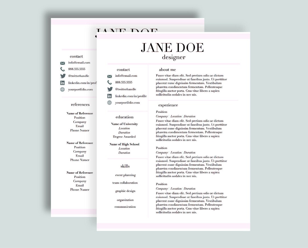 Resume Template Light Pink Design, Creative Resume Template Word ...