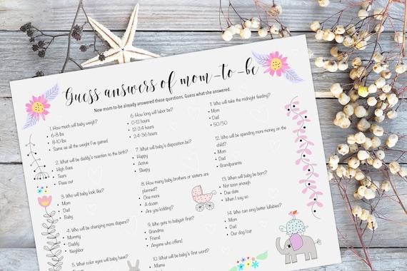 Baby Shower Game. Guess Answers of Mom-to-be. Printable. | Etsy